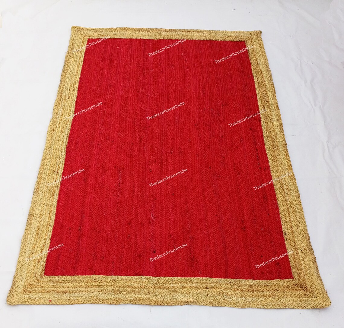 5x7 Feet Red Maroon Jute Rug Hand Braided Rug Indian Jute Rug Living ...