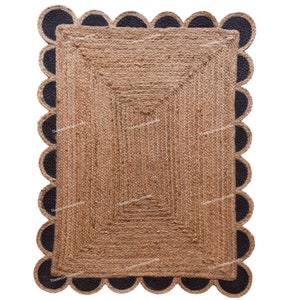 Hand Braided Jute Rug Bohemian Scalloped Jute Area Rug, Wave Edge Rug ...