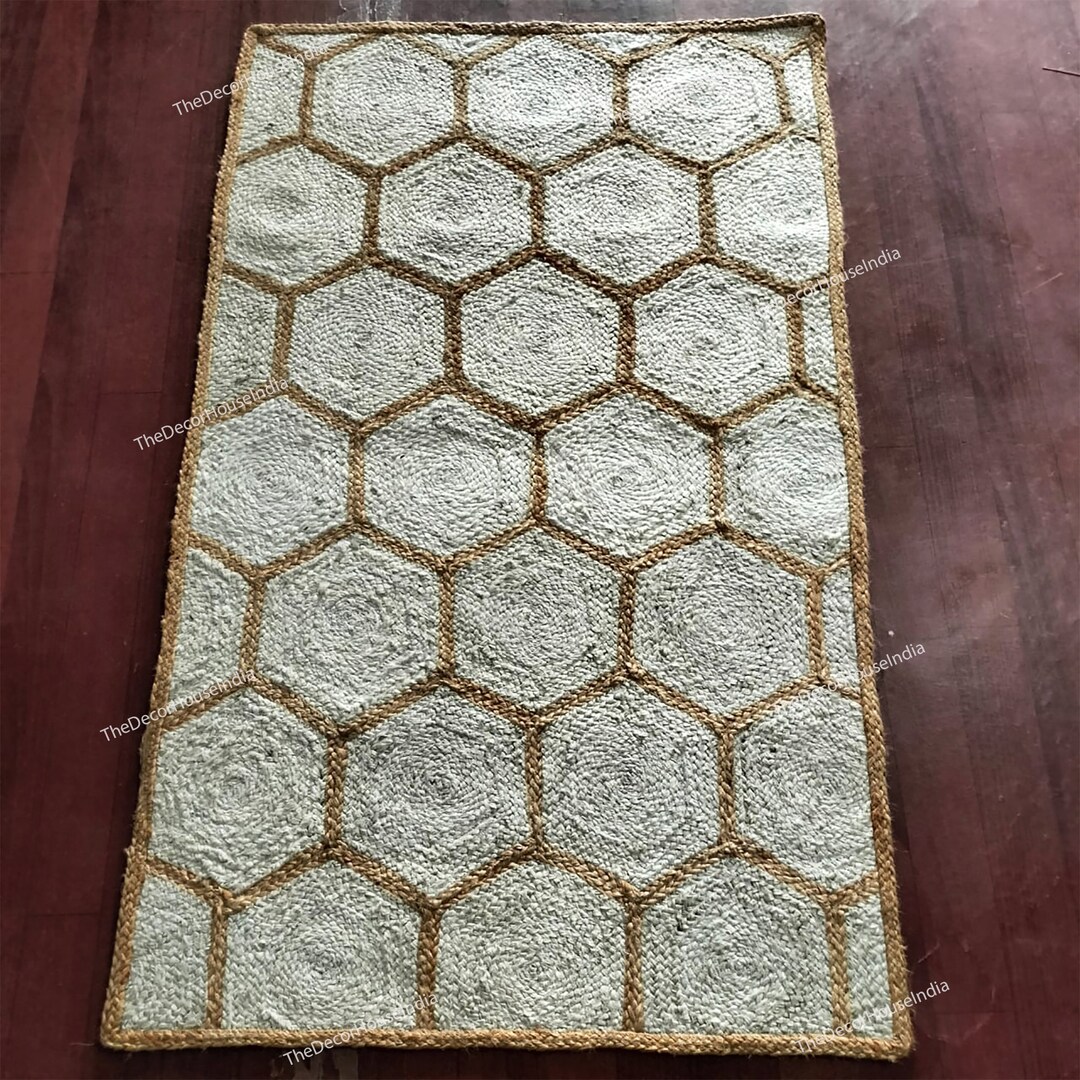 Geometric Design Hand Braided Jute Area Rug Outdoor Patio Sisal Rug ...