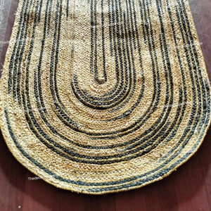 Oval Jute Rug- Natural Jute Area Rug Black Stripes Oval Home Decor Rug ...