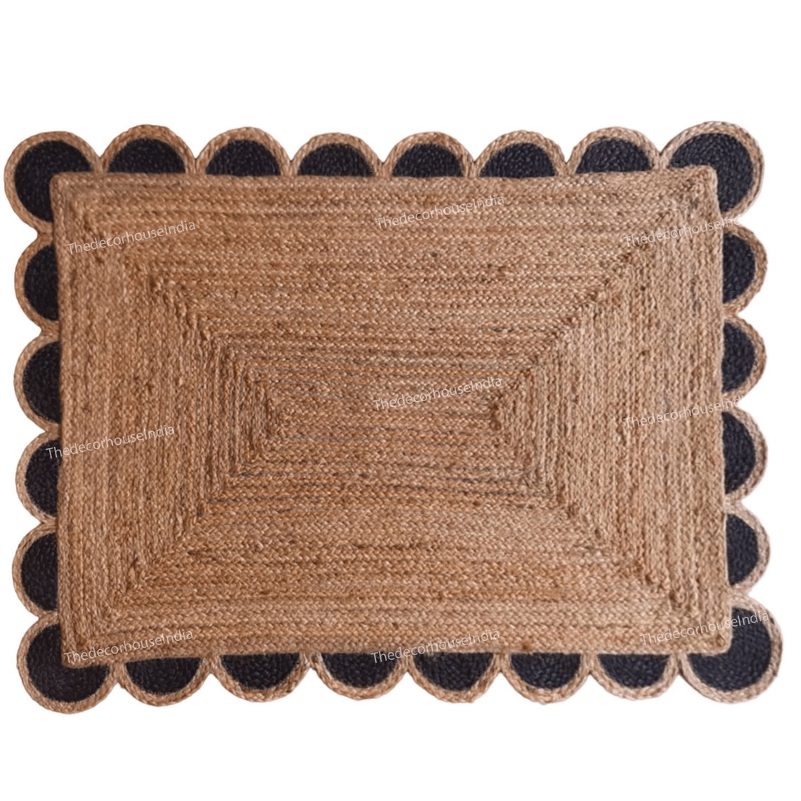 Hand Braided Jute Rug Bohemian Scalloped Jute Area Rug, Wave Edge Rug ...
