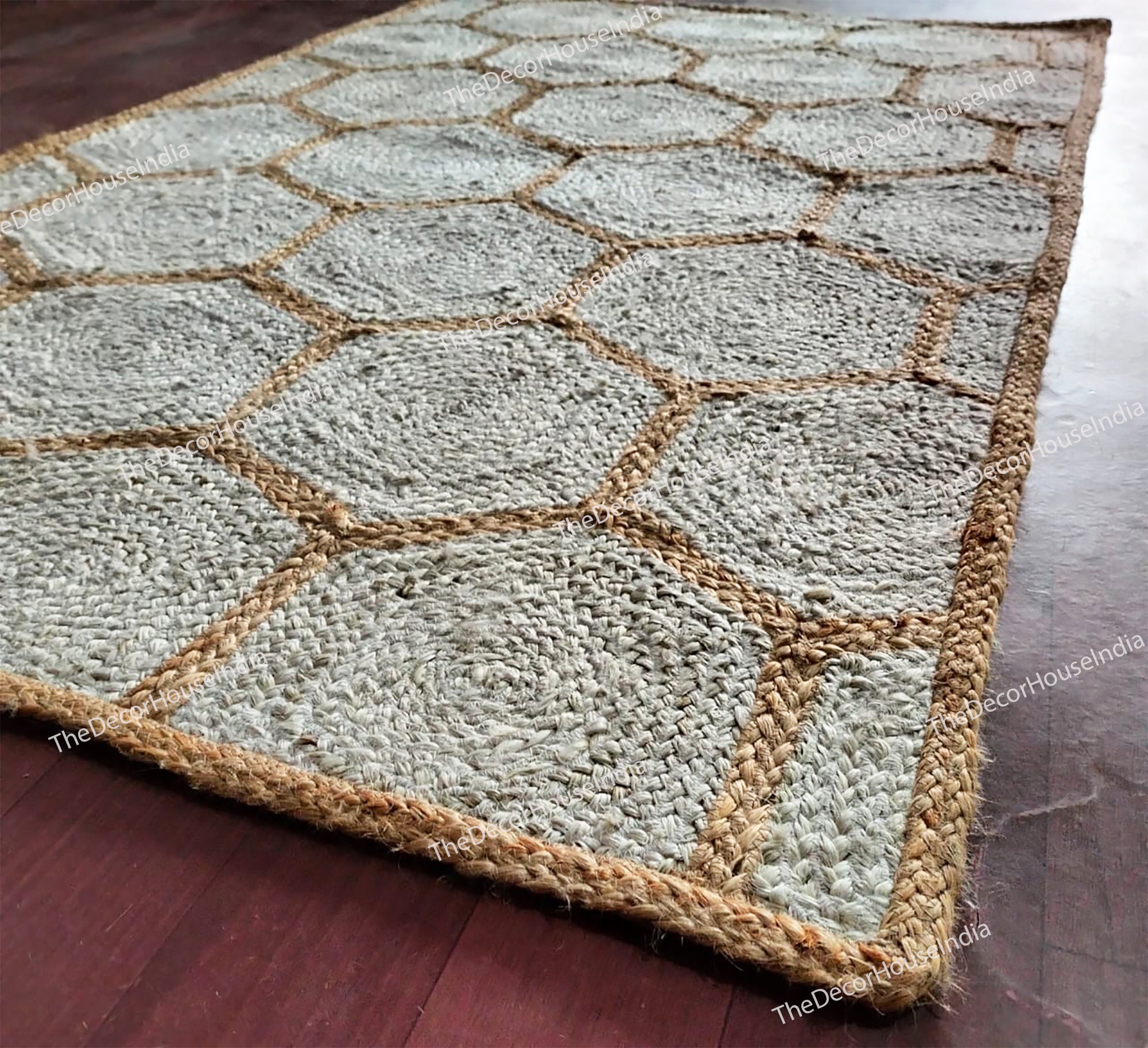 Geometric Design Hand Braided Jute Area Rug Outdoor Patio Sisal Rug ...