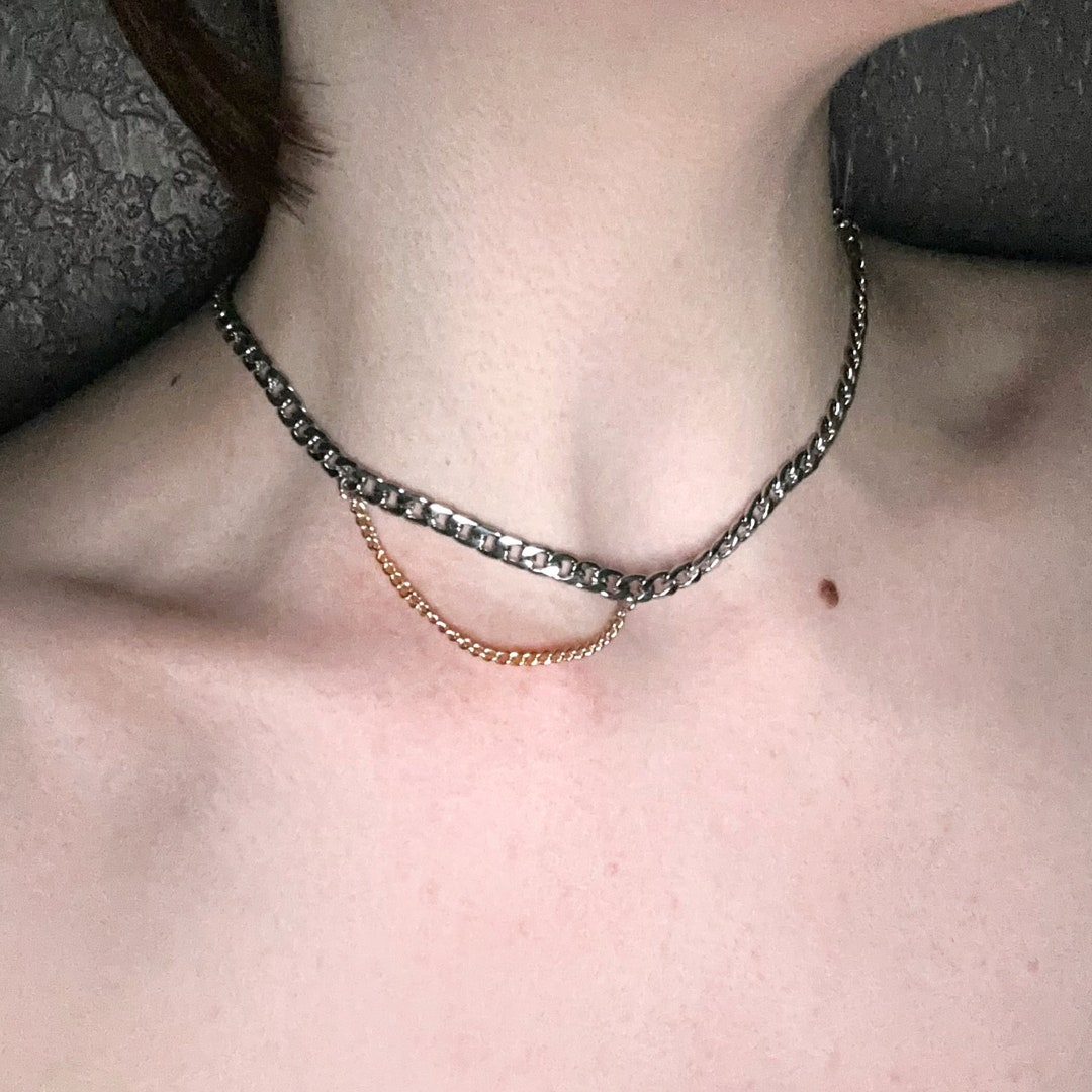 Iconic Two-tone Choker ~ Unisex 14k Gold-filled Stainless Steel Cuban ...