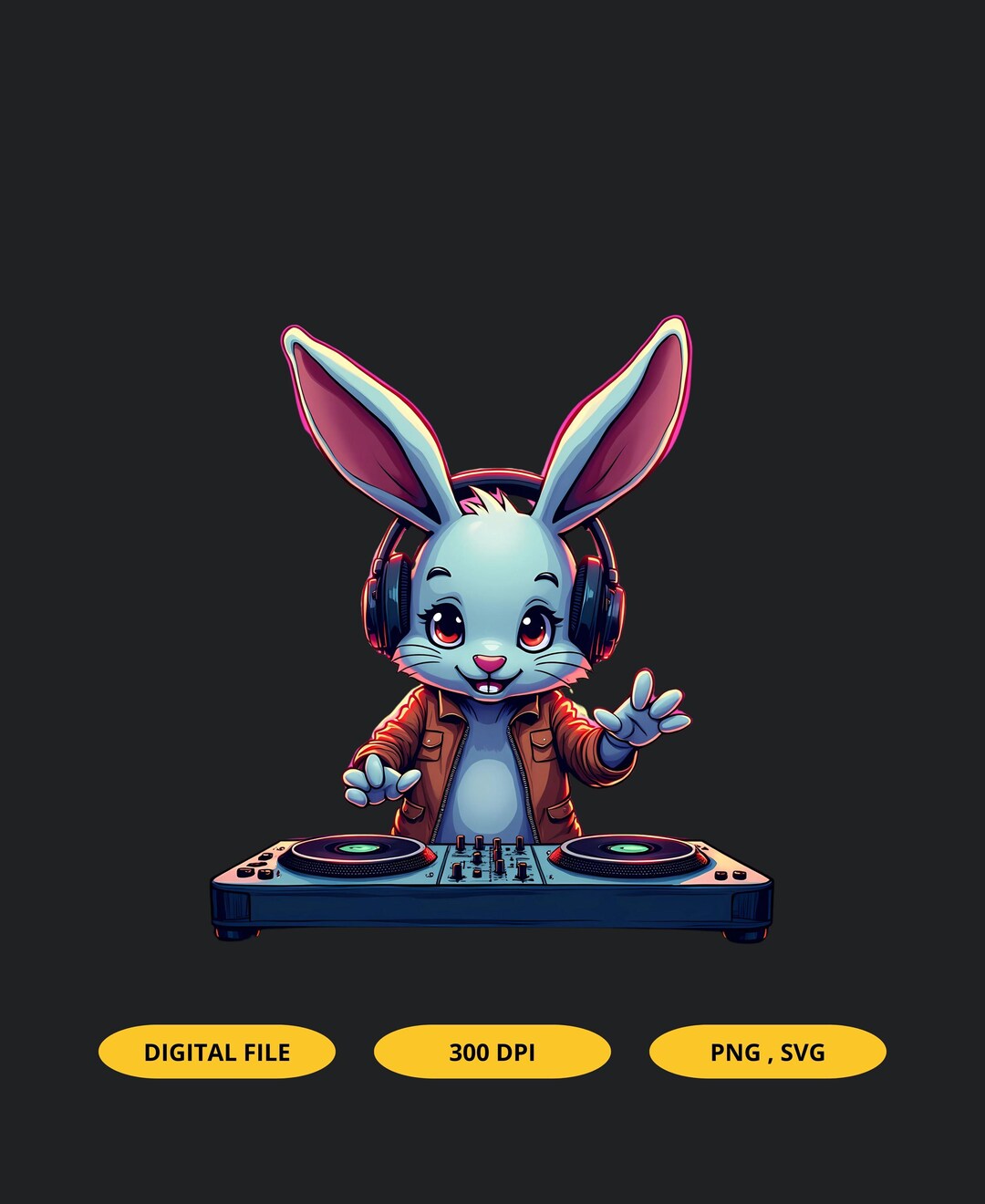 Funny DJ Rabbit Digital Design Instant Download for T-shirts, Mugs ...
