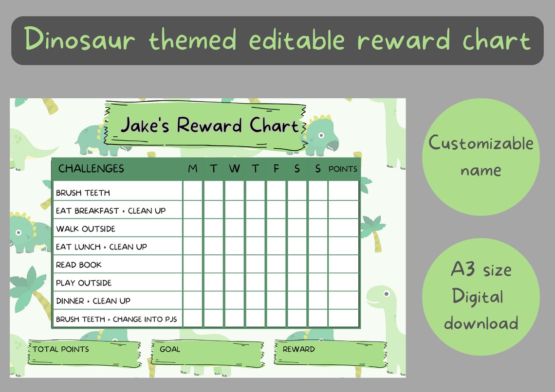 Customizable REWARD CHART Dinosaur Theme I Customizable Name L - Etsy