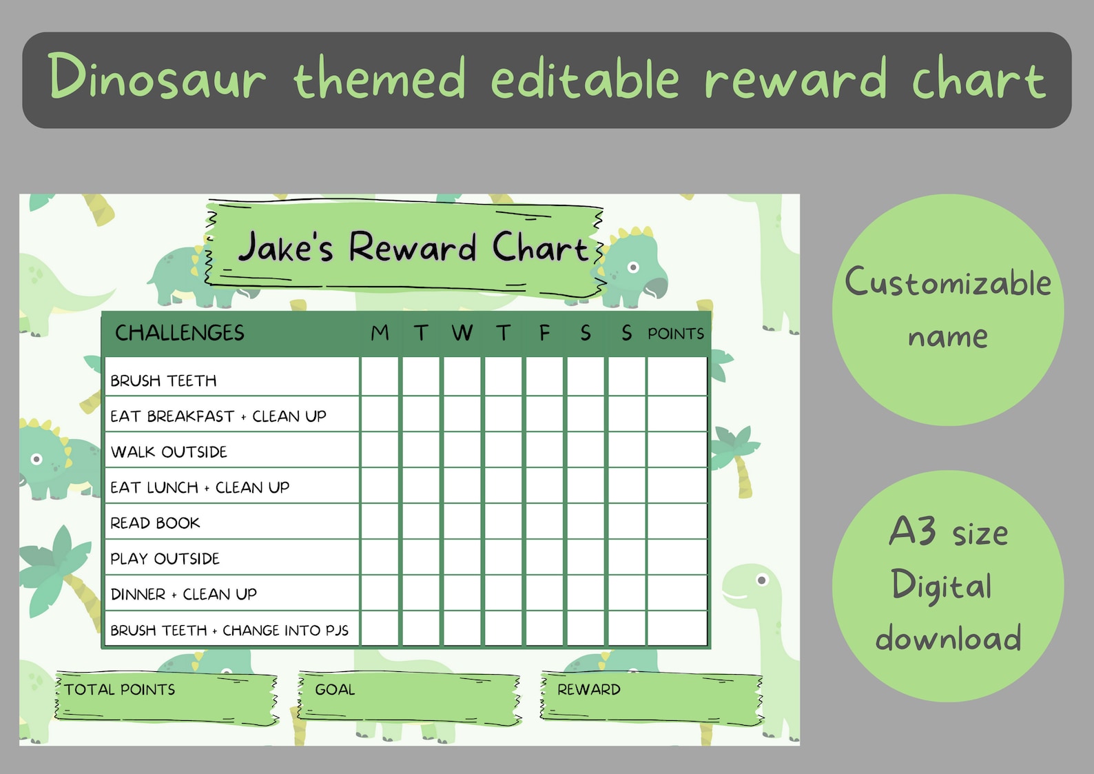 Customizable REWARD CHART Dinosaur Theme I Customizable Name L - Etsy