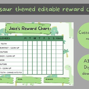 Customizable REWARD CHART Dinosaur Theme I Customizable Name L - Etsy