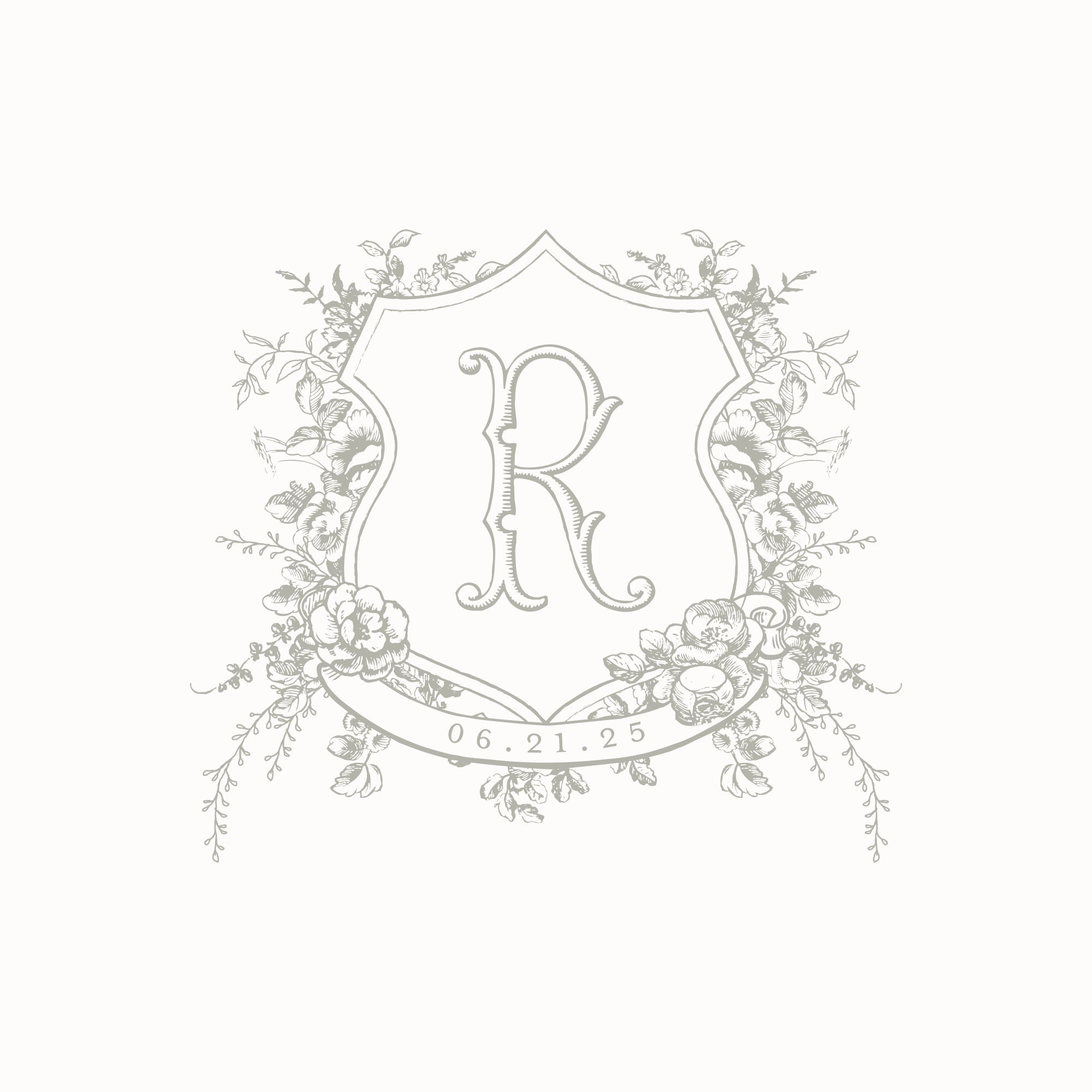 Wedding Crest Monogram With Single Letter and Lush Wild Flowers and ...