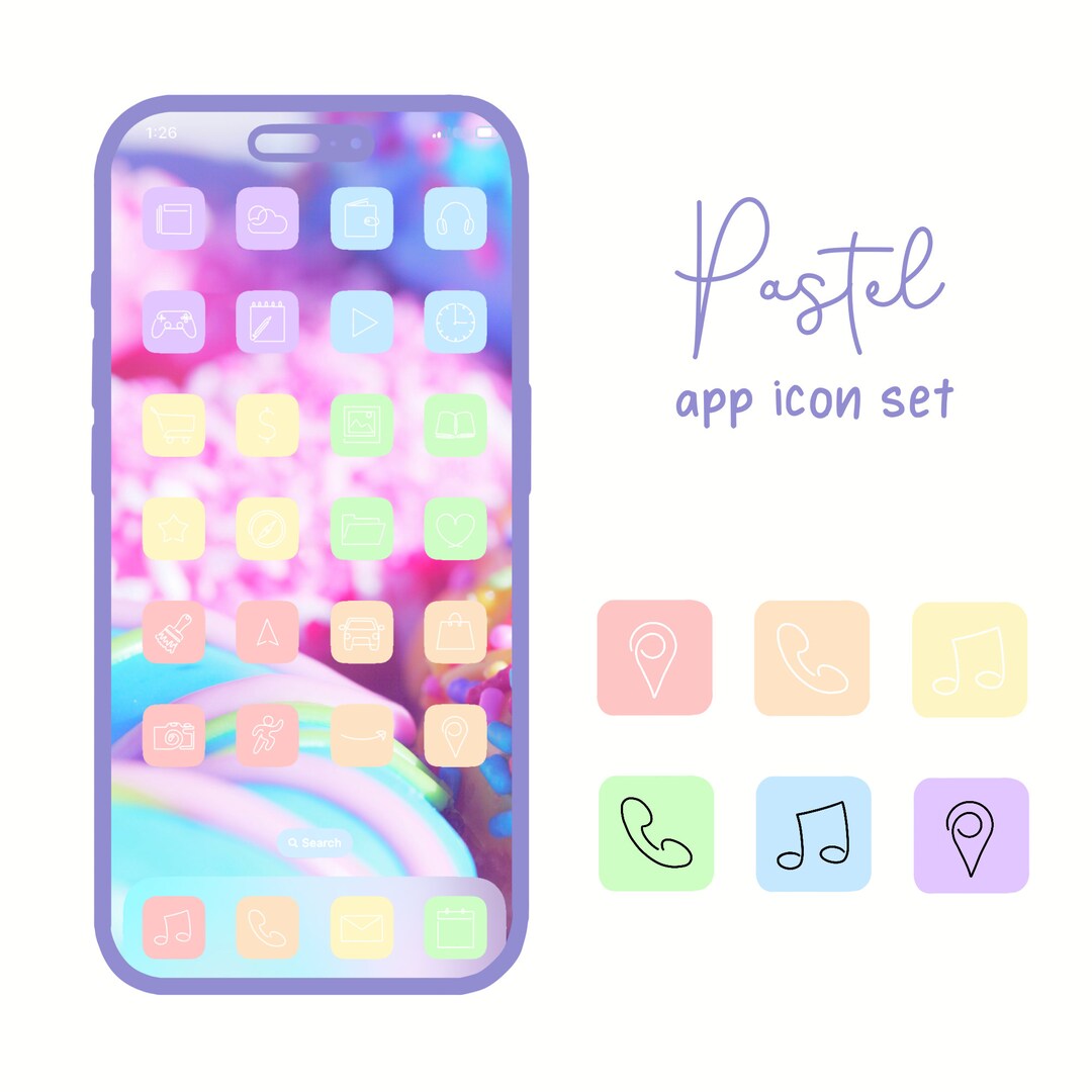 Pastel App Icon Set | Minimalist One Line Icon Pack - Android and IOS ...