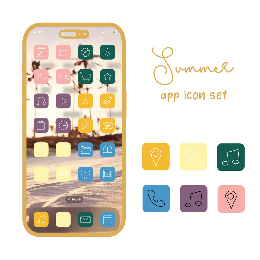 Summer App Icon Set Minimalist One Line Icon Pack Android and IOS - Etsy