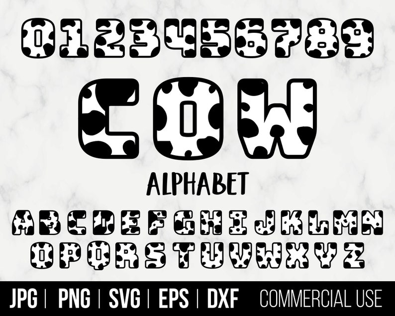 Cow Alphabet SVG, Cow Print, Numbers, Letters, Bundle, Birthday ...
