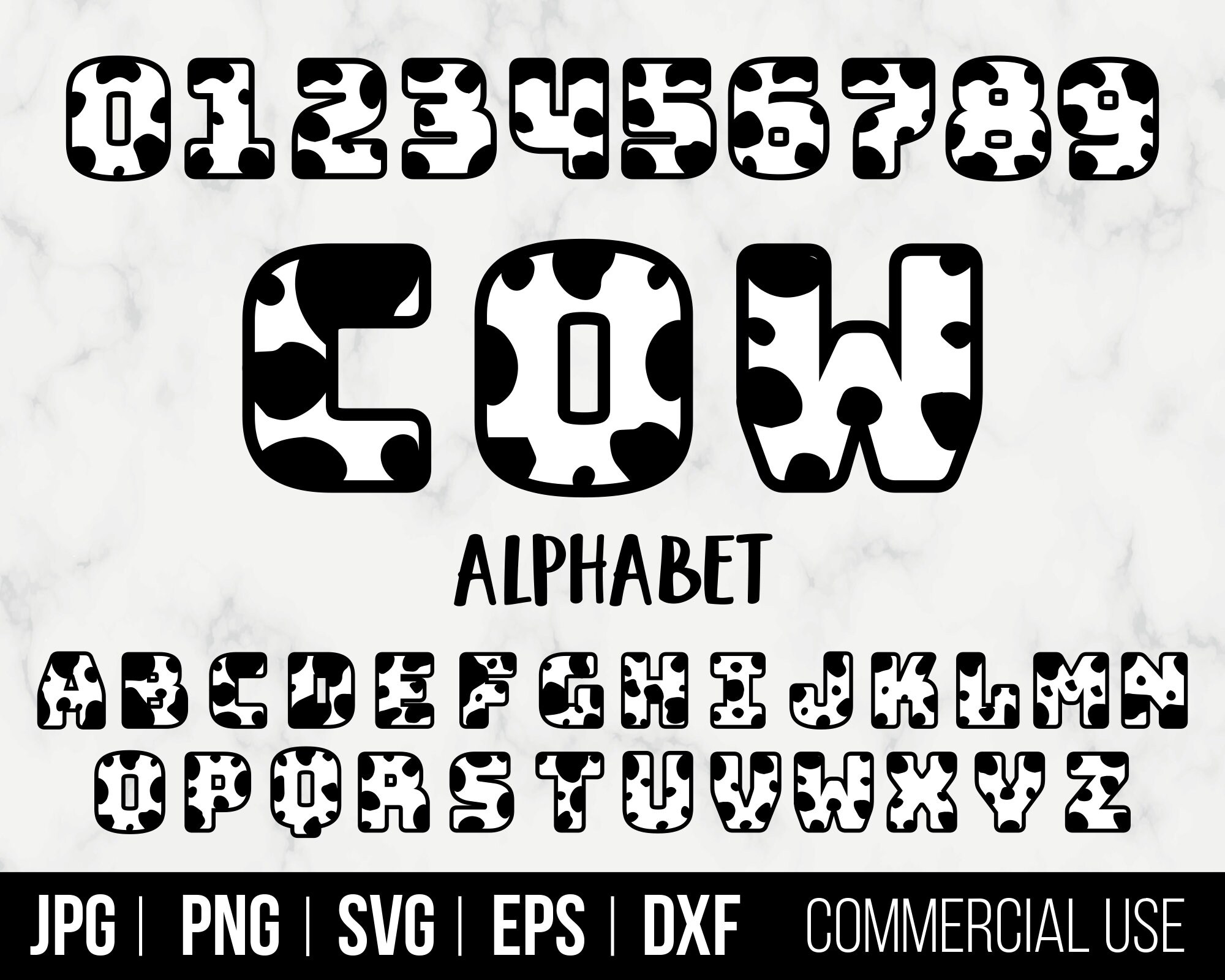 Cow Alphabet SVG, Cow Print, Numbers, Letters, Bundle, Birthday ...