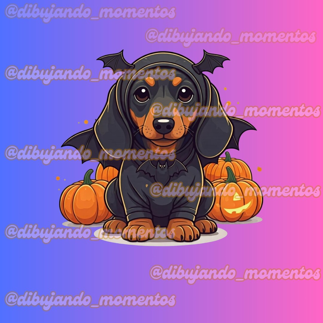 Cute Dachshund in Bat Costume Png, Halloween Png, Coffee Png, Pumpkin ...
