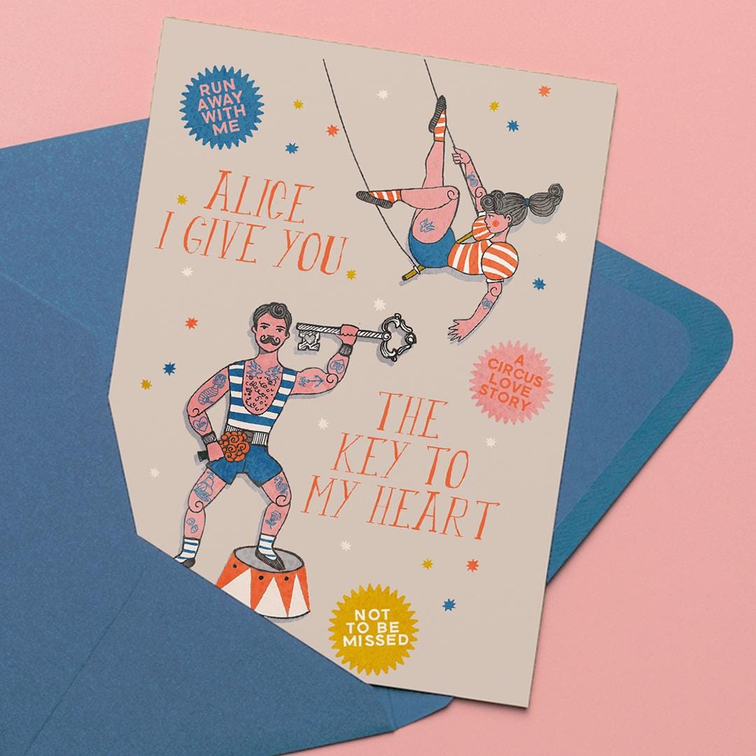 Personalized Circus Valentine's Day Card: Retro Romantic Anniversary ...