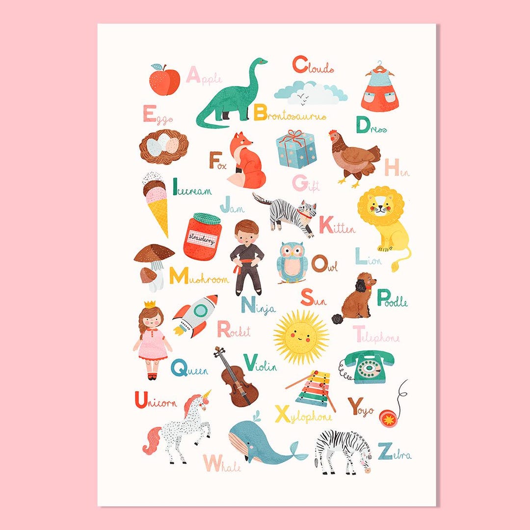Educational Illustrated Alphabet Poster | Wall Art for Nursery | ABC ...