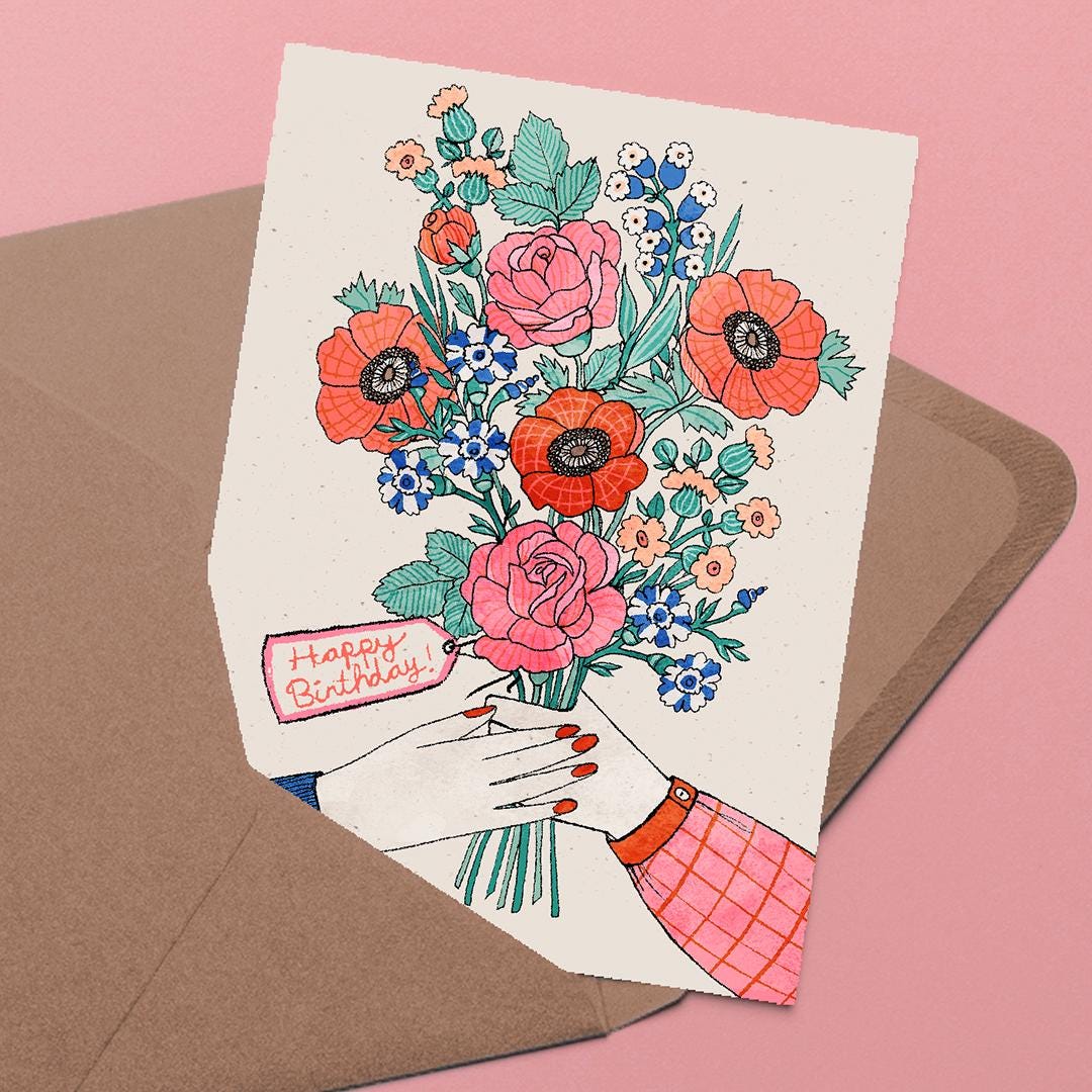 Floral Bouquet Greeting Card: Original Illustration, Kraft Envelope ...