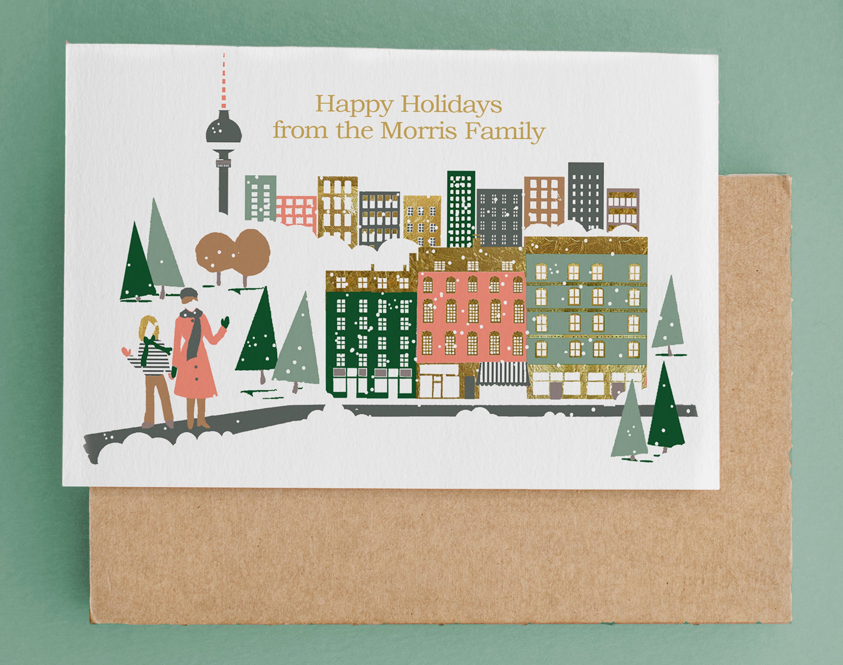 Custom Family Portrait Christmas Card – Illustrated City Print (digital ...
