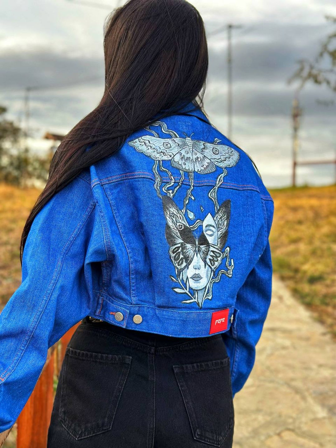 Hand-painted Moth & Butterfly Denim Jacket: Boho Festival Jean Jacket ...