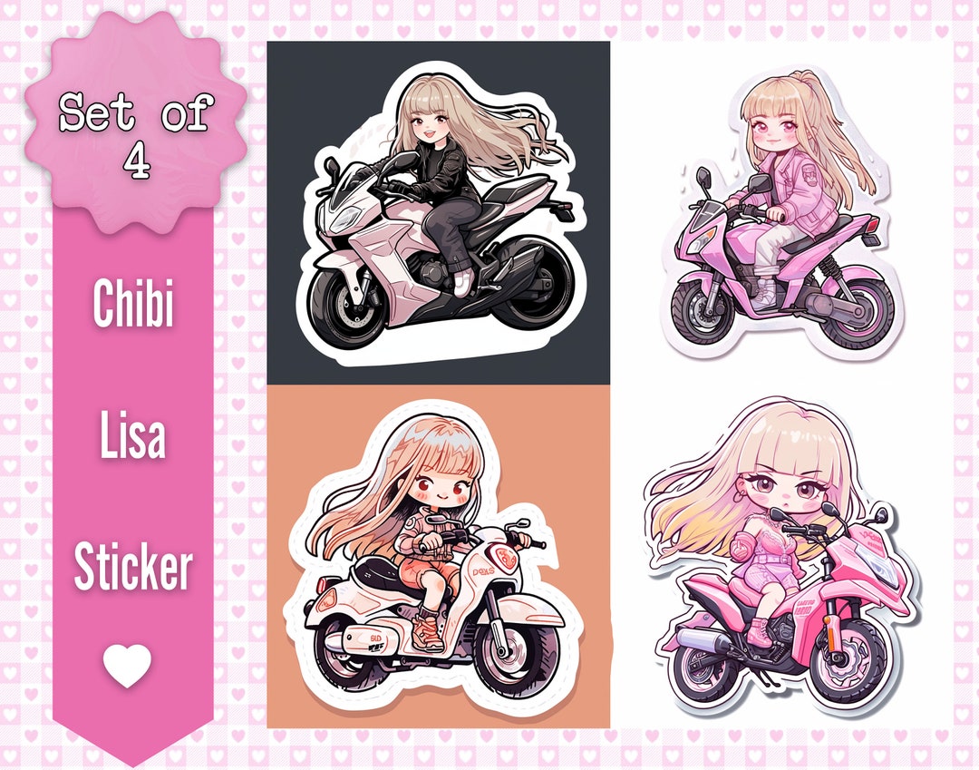 Set of 4 Lisa Sticker Chibi Lisa Riding Motorbike Inspired - Etsy