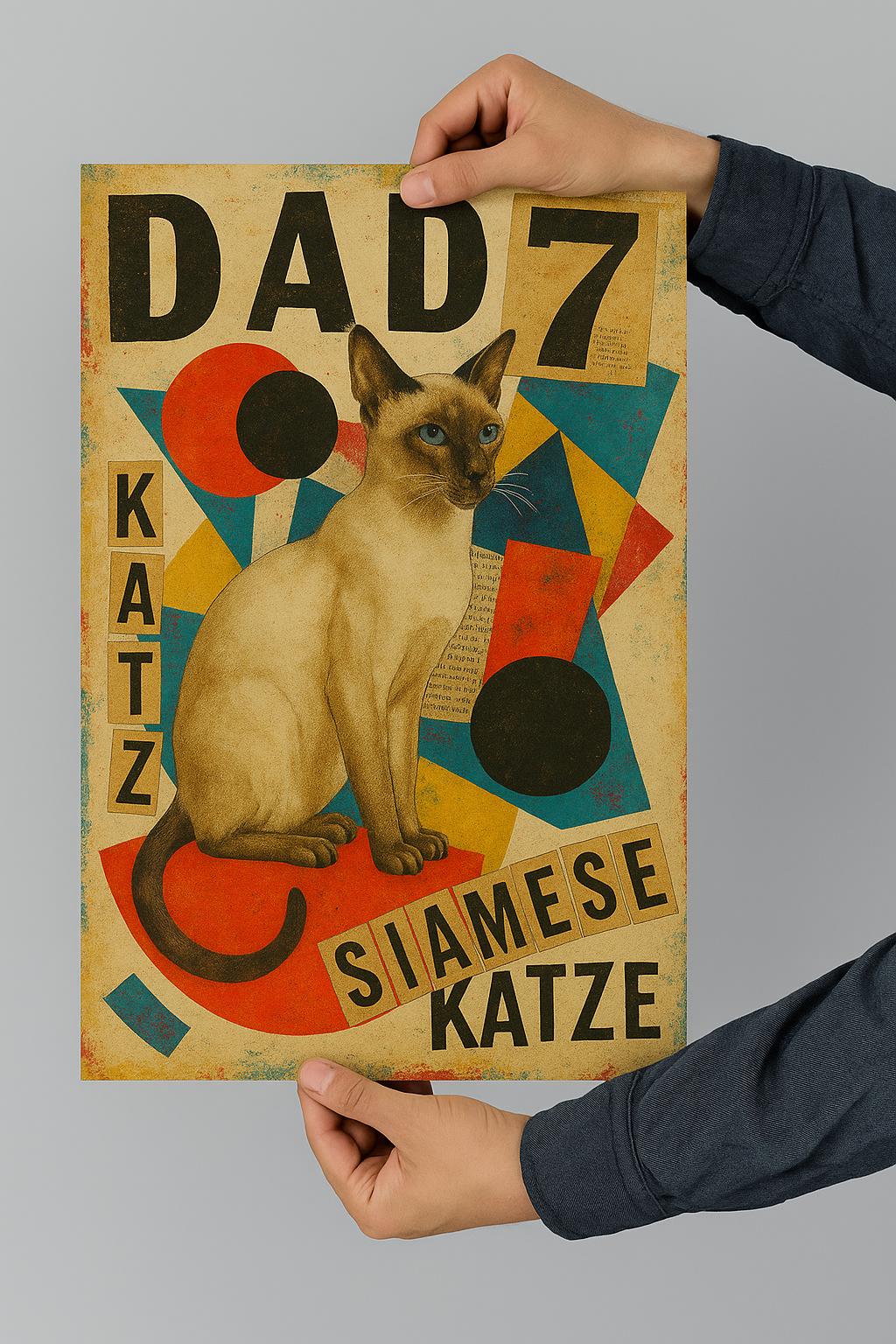 Siamese Cat Dadaism Wall Art Print – Vintage Abstract Cat Poster ...