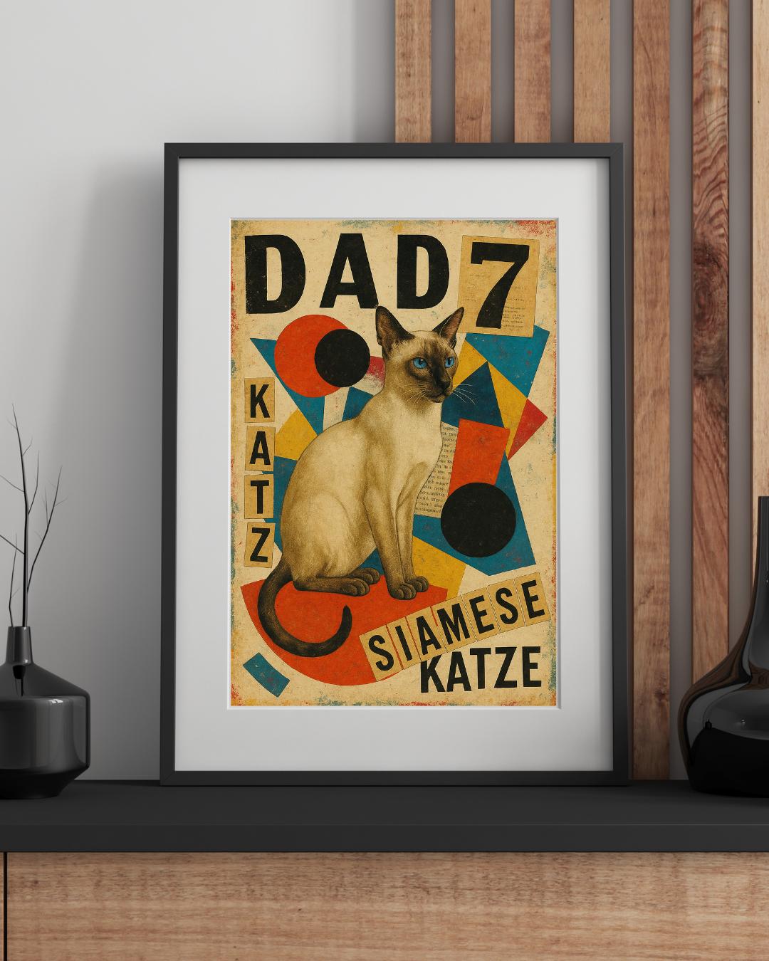 Siamese Cat Dadaism Wall Art Print – Vintage Abstract Cat Poster ...