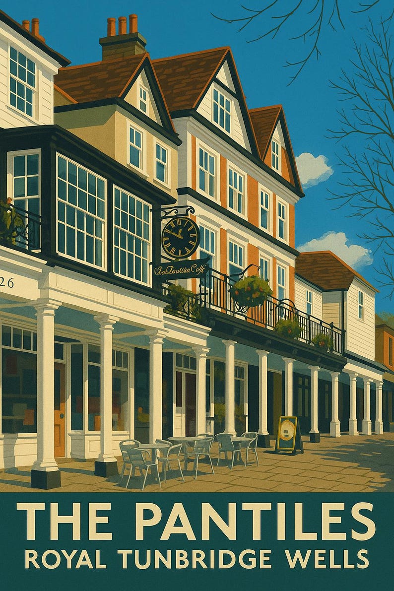 The Pantiles Tunbridge Wells Poster | Vintage Style Travel Art Print ...