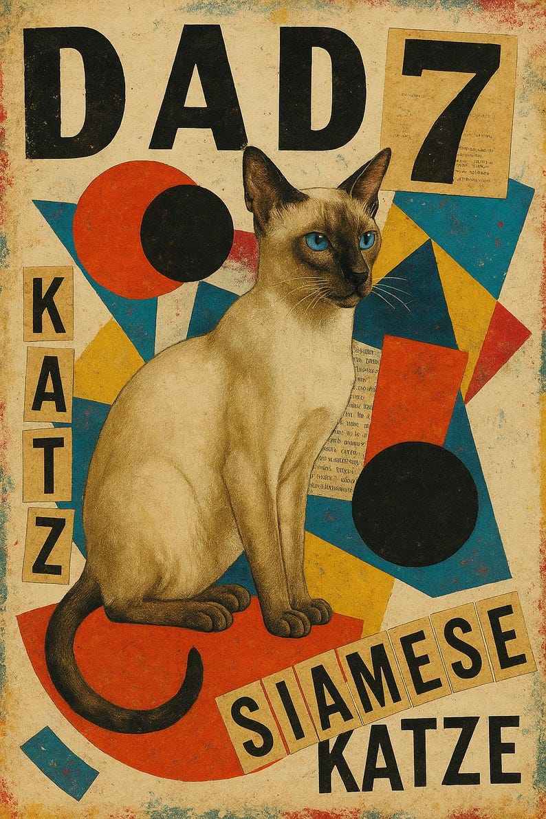 Siamese Cat Dadaism Wall Art Print – Vintage Abstract Cat Poster ...