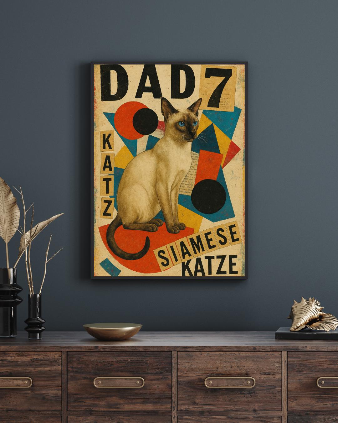Siamese Cat Dadaism Wall Art Print – Vintage Abstract Cat Poster ...