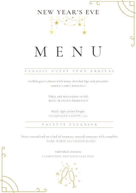 New Year's Eve Menu Template Digital Download Fully Editable ...