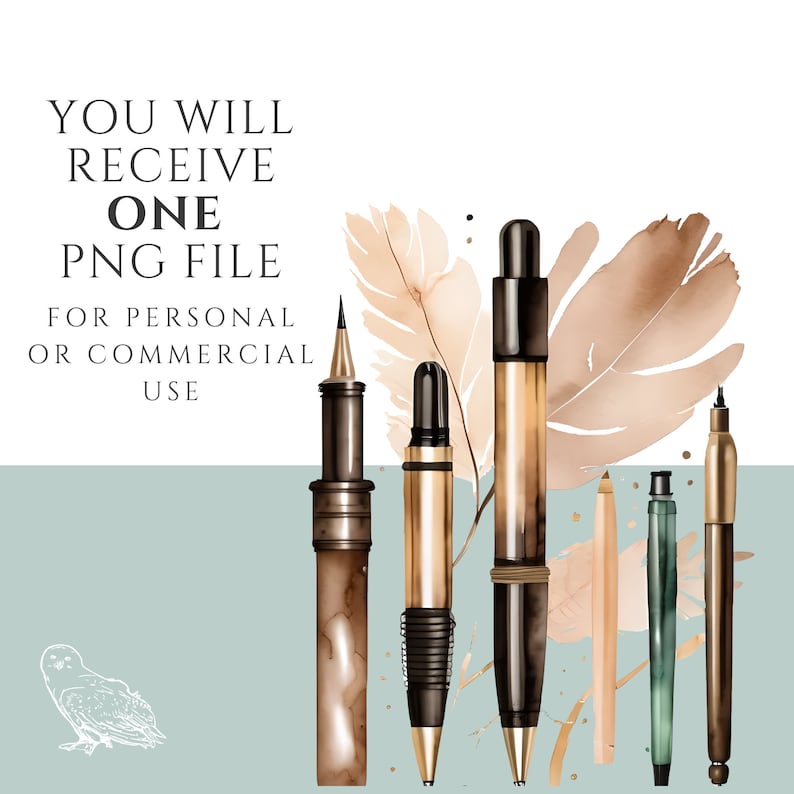 Writing Tools Clipart - PNG - Pens Pencils in Sepia Tones - Digital ...