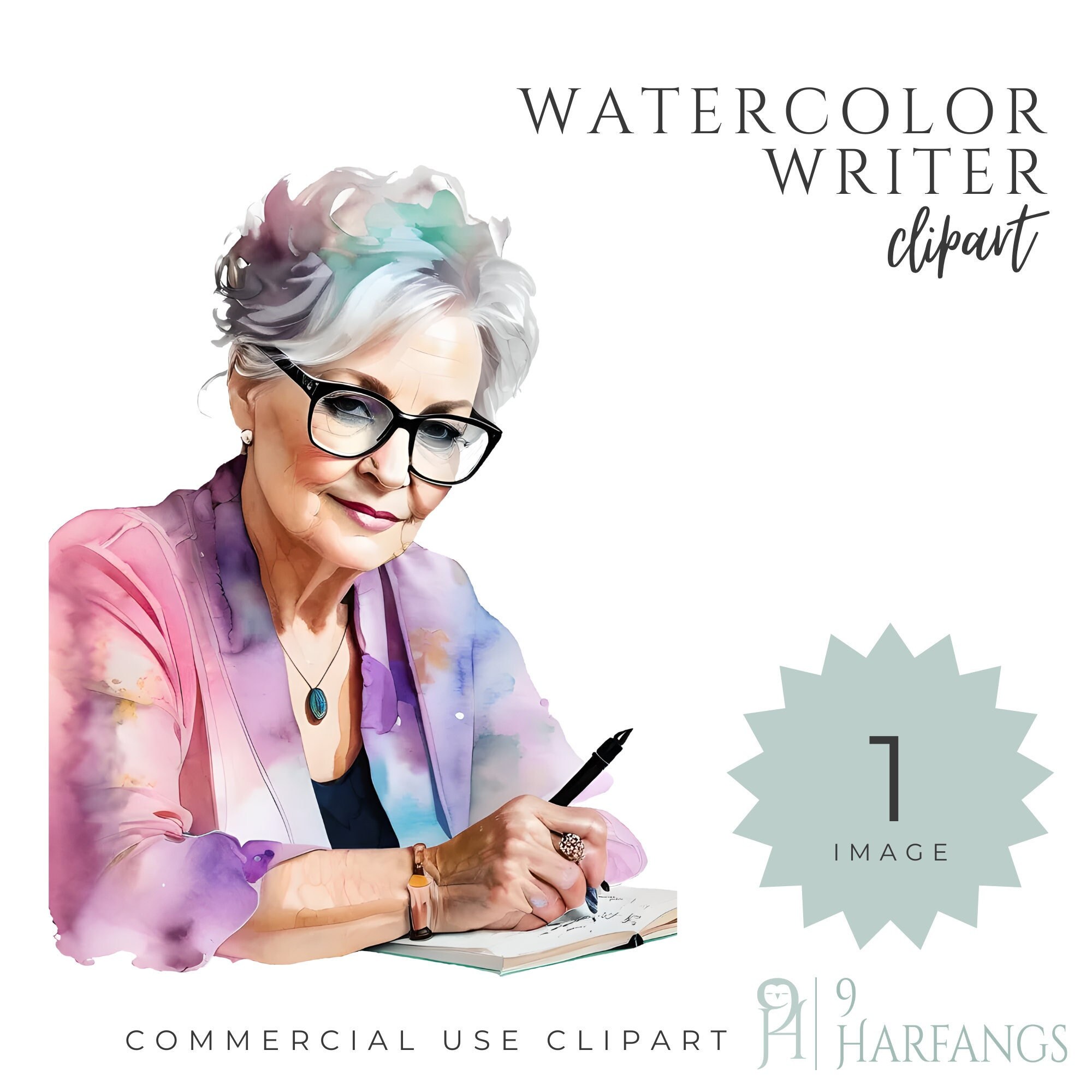 Mature Woman Writer Clipart - PNG - Woman in Pastel Tones - Digital ...