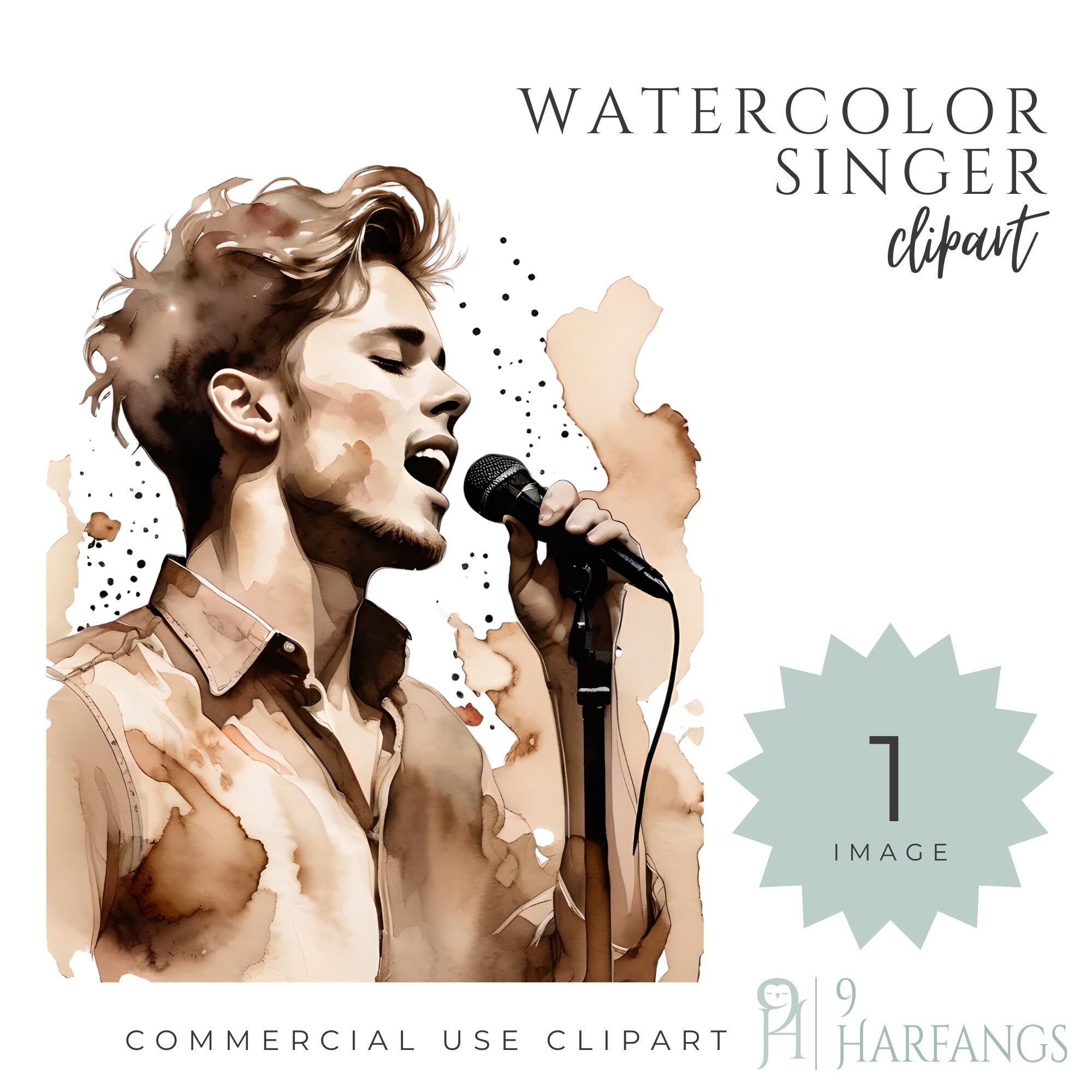 Singer Clipart PNG Male Vocalist in Sepia Tones Digital Download ...