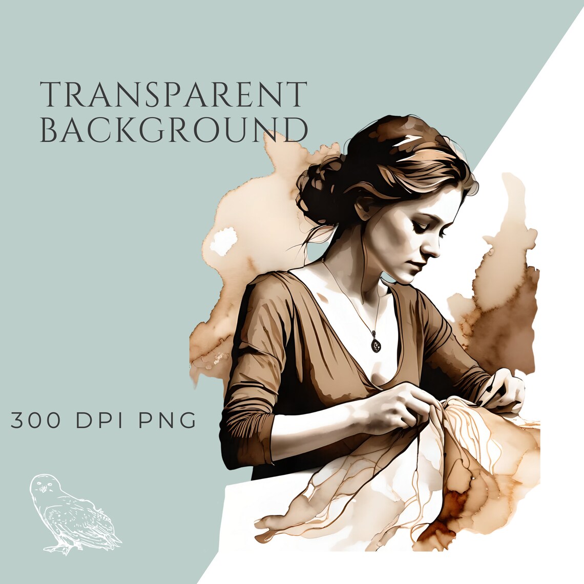 Sewer Clipart - PNG - Seamstress in Sepia Tones - Digital Download ...