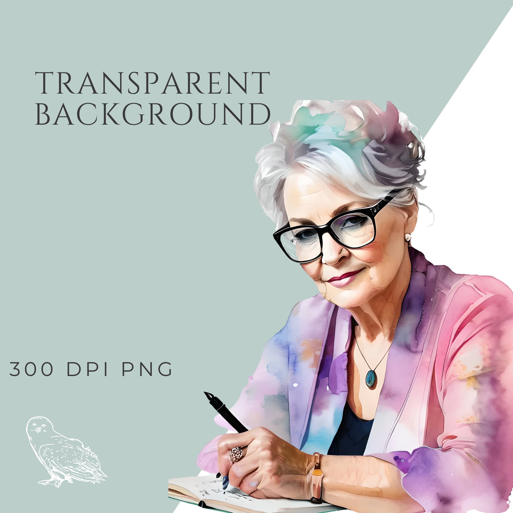Mature Woman Writer Clipart PNG Woman in Pastel Tones Digital Download ...