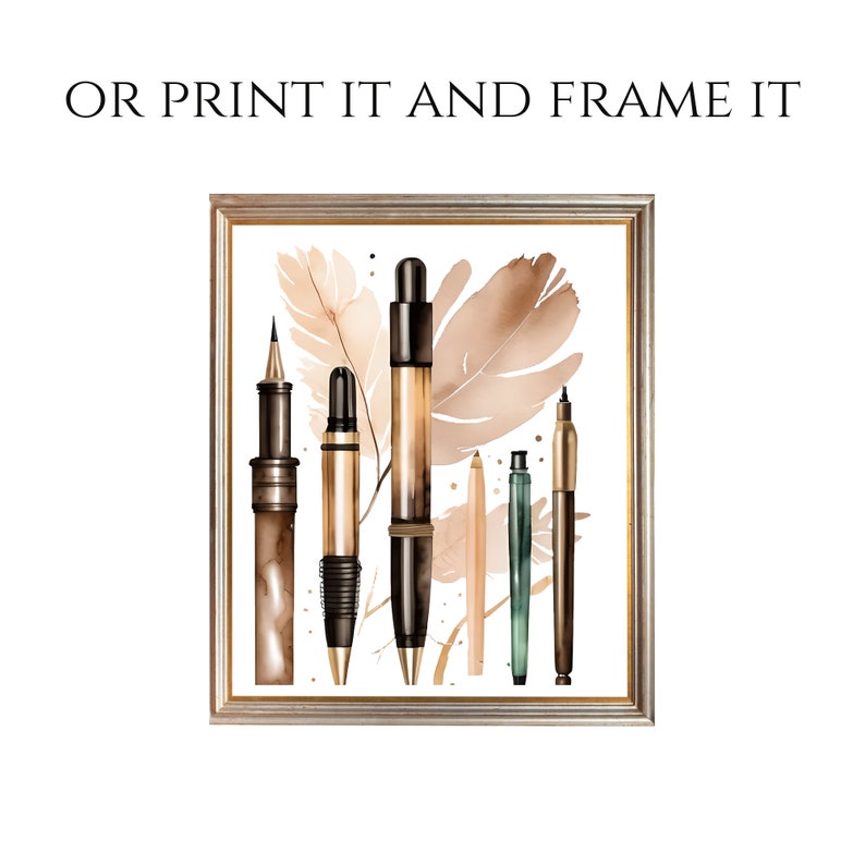 Writing Tools Clipart - PNG - Pens Pencils in Sepia Tones - Digital ...