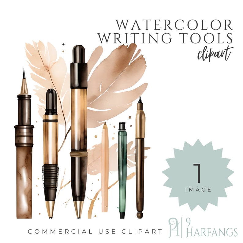Writing Tools Clipart - PNG - Pens Pencils in Sepia Tones - Digital ...