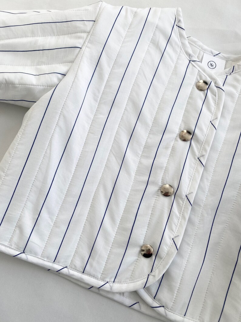 Kawa Quilted Jacket: Handmade Lightweight Outerwear - White Navy Stripe ...