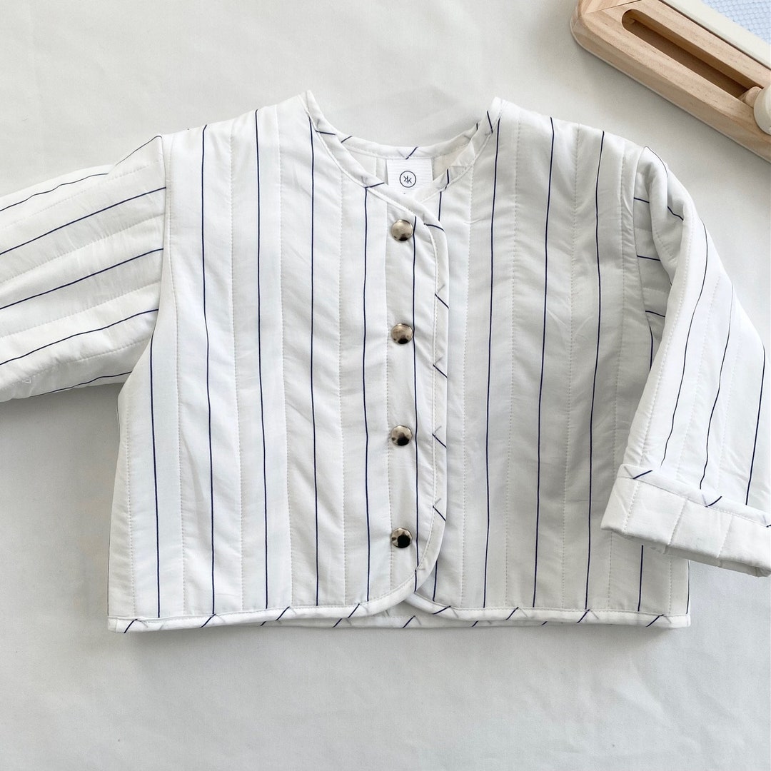 Kawa Quilted Jacket: Handmade Lightweight Outerwear - White Navy Stripe ...