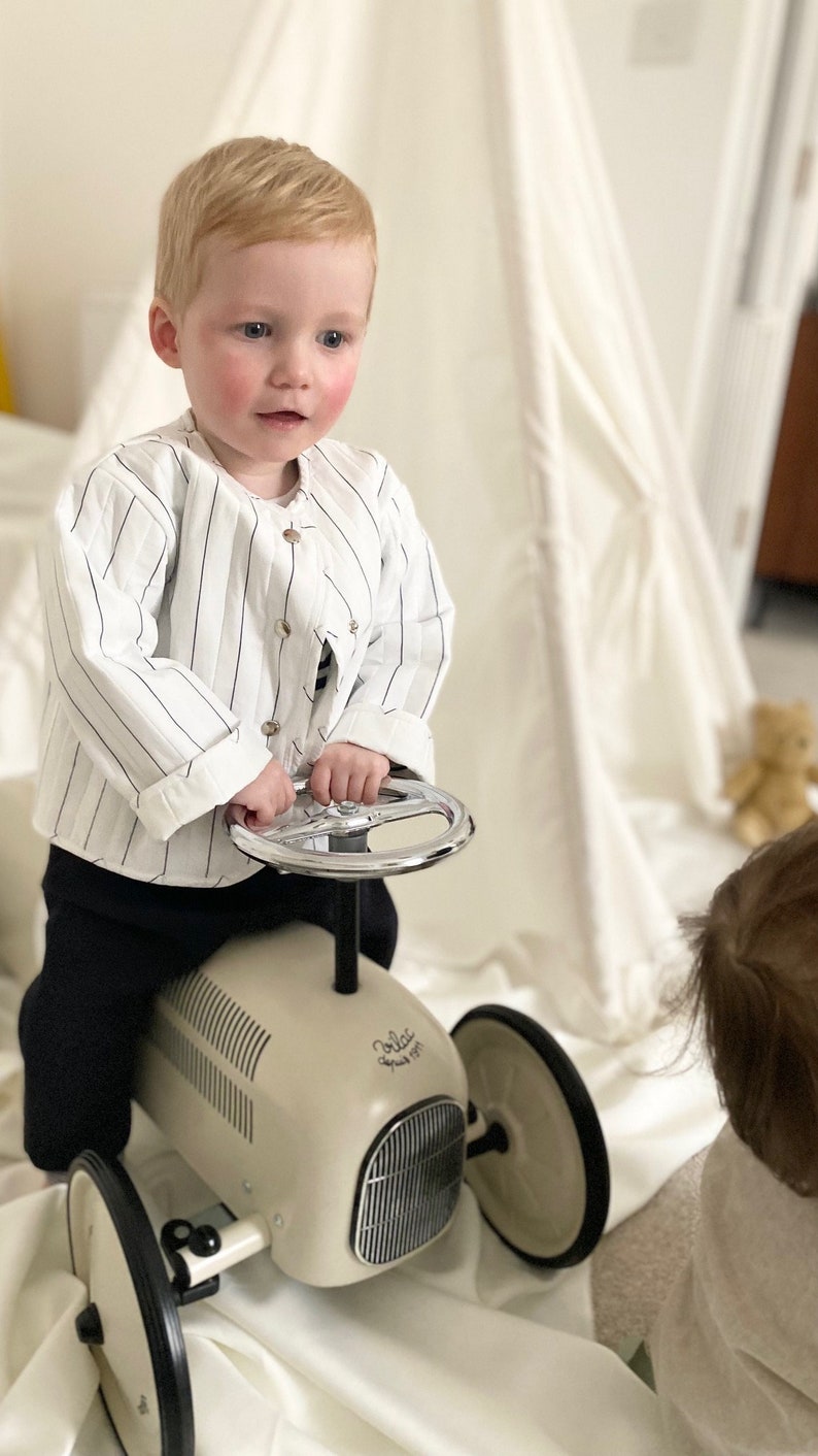 Kawa Quilted Jacket: Handmade Lightweight Outerwear - White Navy Stripe ...