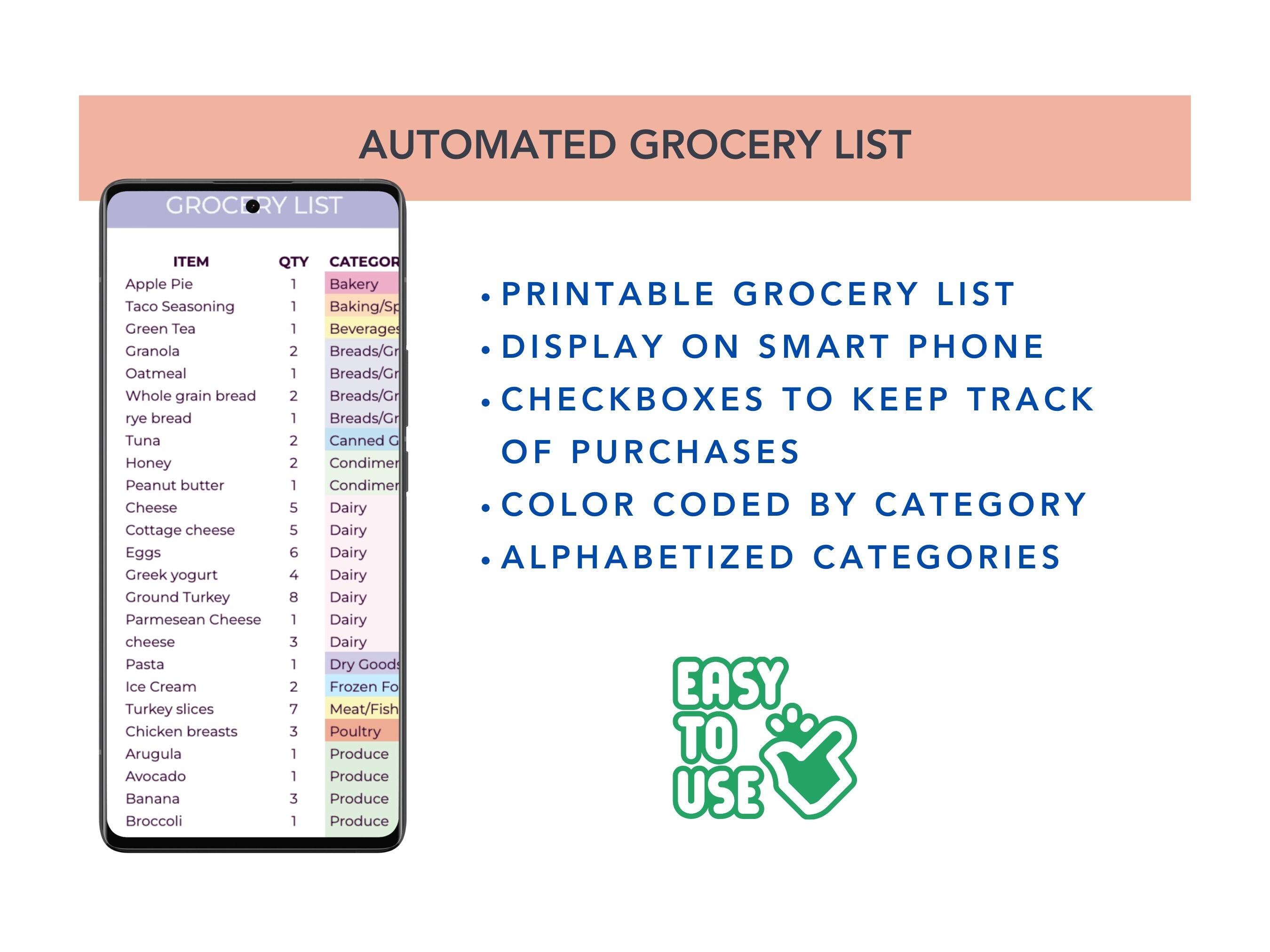 Weekly Meal Planner Template & Automated Grocery List - Macro and Calories Tracker Google Sheet ...