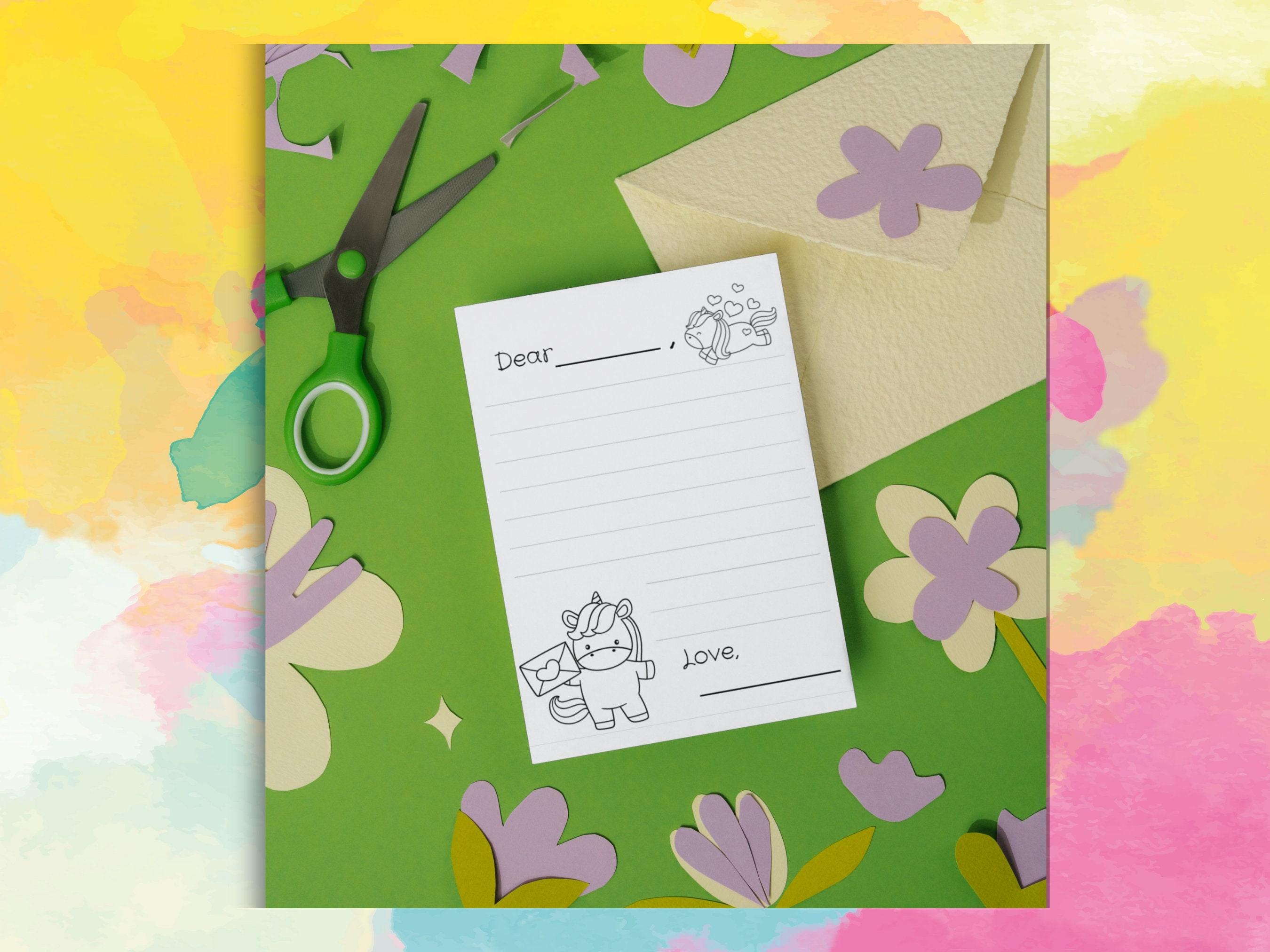 Printable Kid's Penpal Letter Template Pack | Animals, Unicorns ...
