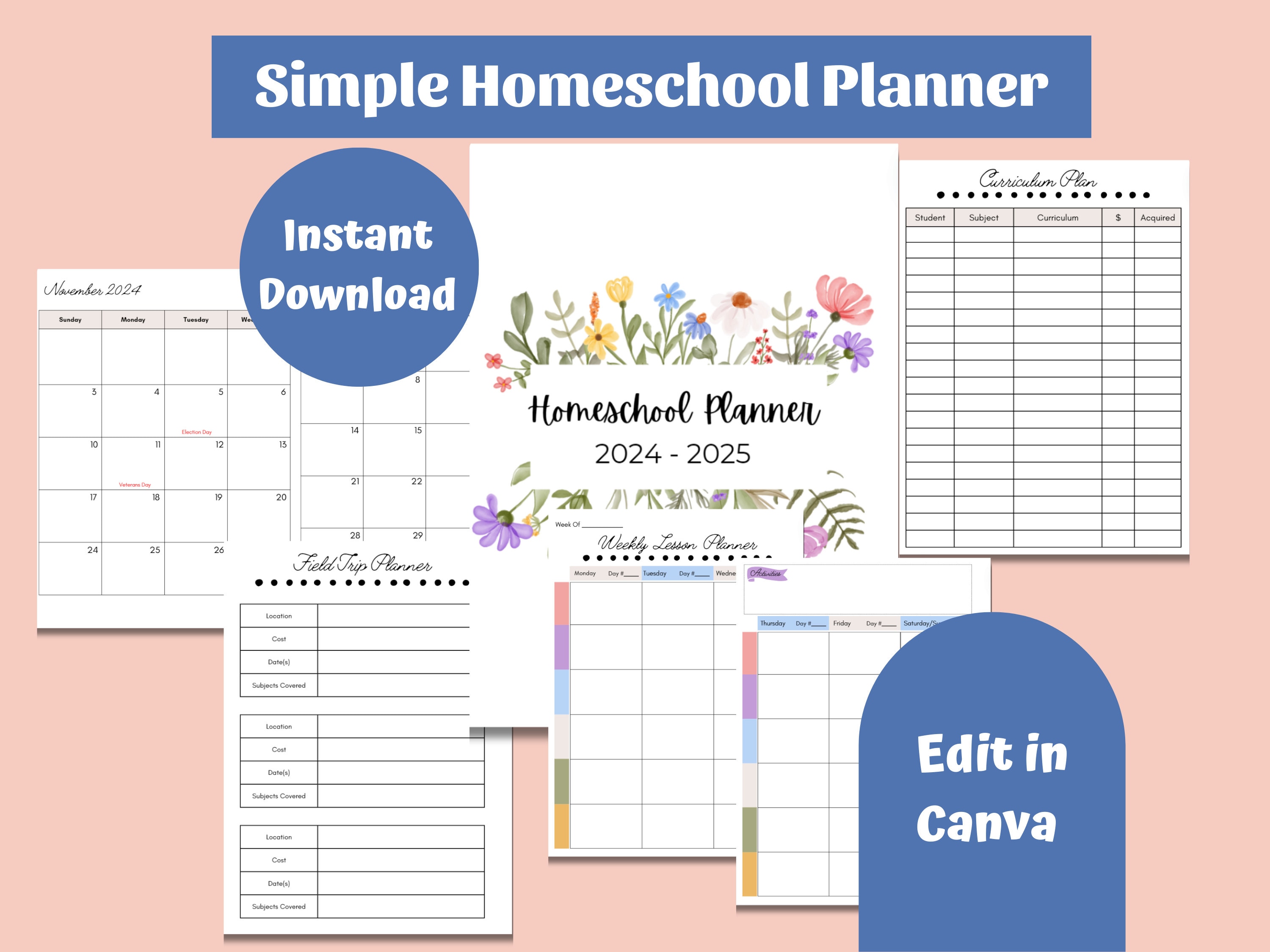 Simple Homeschool Plannerlesson Loghomeschool Record Keepingschool ...
