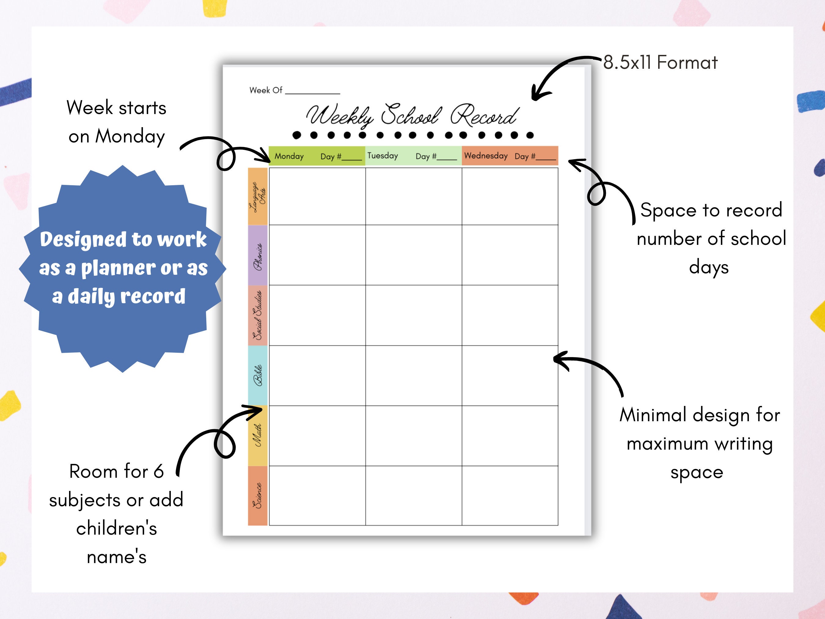Simple Homeschool Weekly Record/planner Printable | 5pg Academic Lesson ...
