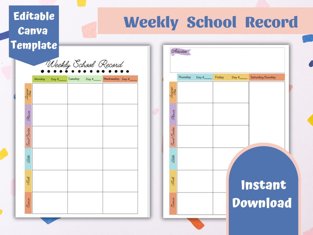 Simple Homeschool Weekly Record/planner Printable | 5pg Academic Lesson ...
