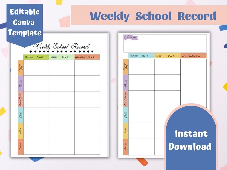 Simple Homeschool Weekly Record/planner Printable | 5pg Academic Lesson ...