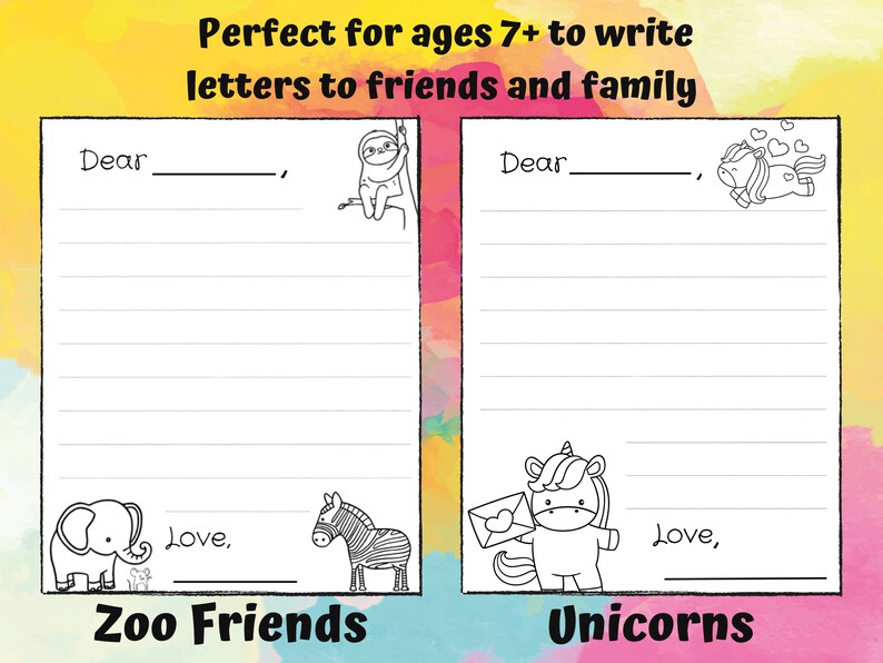Printable Kid's Penpal Letter Template Pack | Animals, Unicorns ...