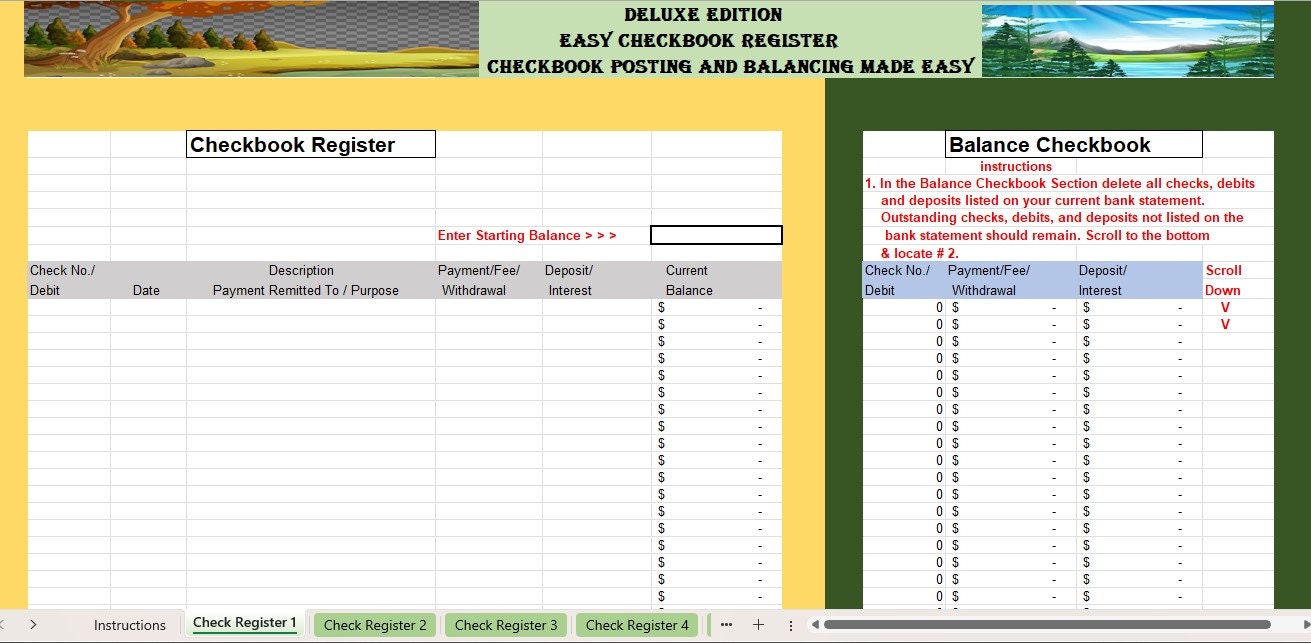Checkbook Register, Excel Checkbook Register, Excel Spreadsheet, Excel ...