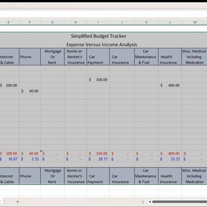 Simplified Budget Tracker, Expense Versus Income Tracking, Excel ...