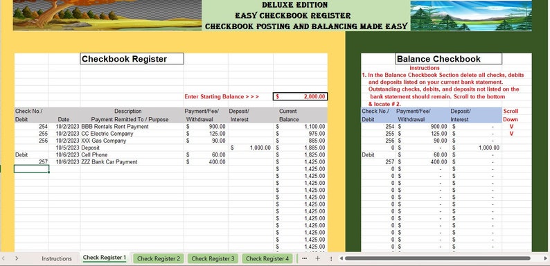 Checkbook Register, Excel Checkbook Register, Excel Spreadsheet, Excel Template, Transaction ...