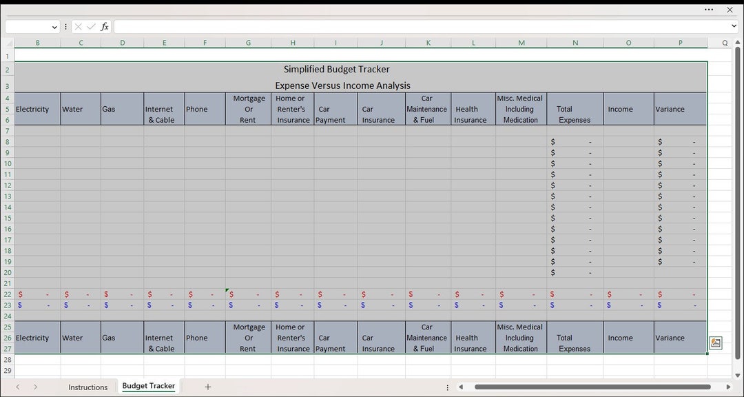 Simplified Budget Tracker, Expense Versus Income Tracking, Excel ...